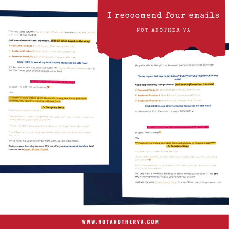 TPT Sale Email Templates Bundle - NOT ANOTHER VIRTUAL ASSISTANT