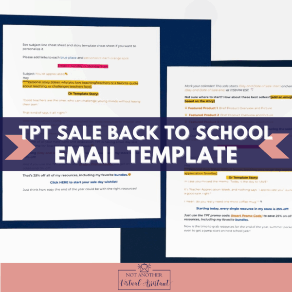 Back to School TPT Sale Email Templates - NOT ANOTHER VIRTUAL ASSISTANT